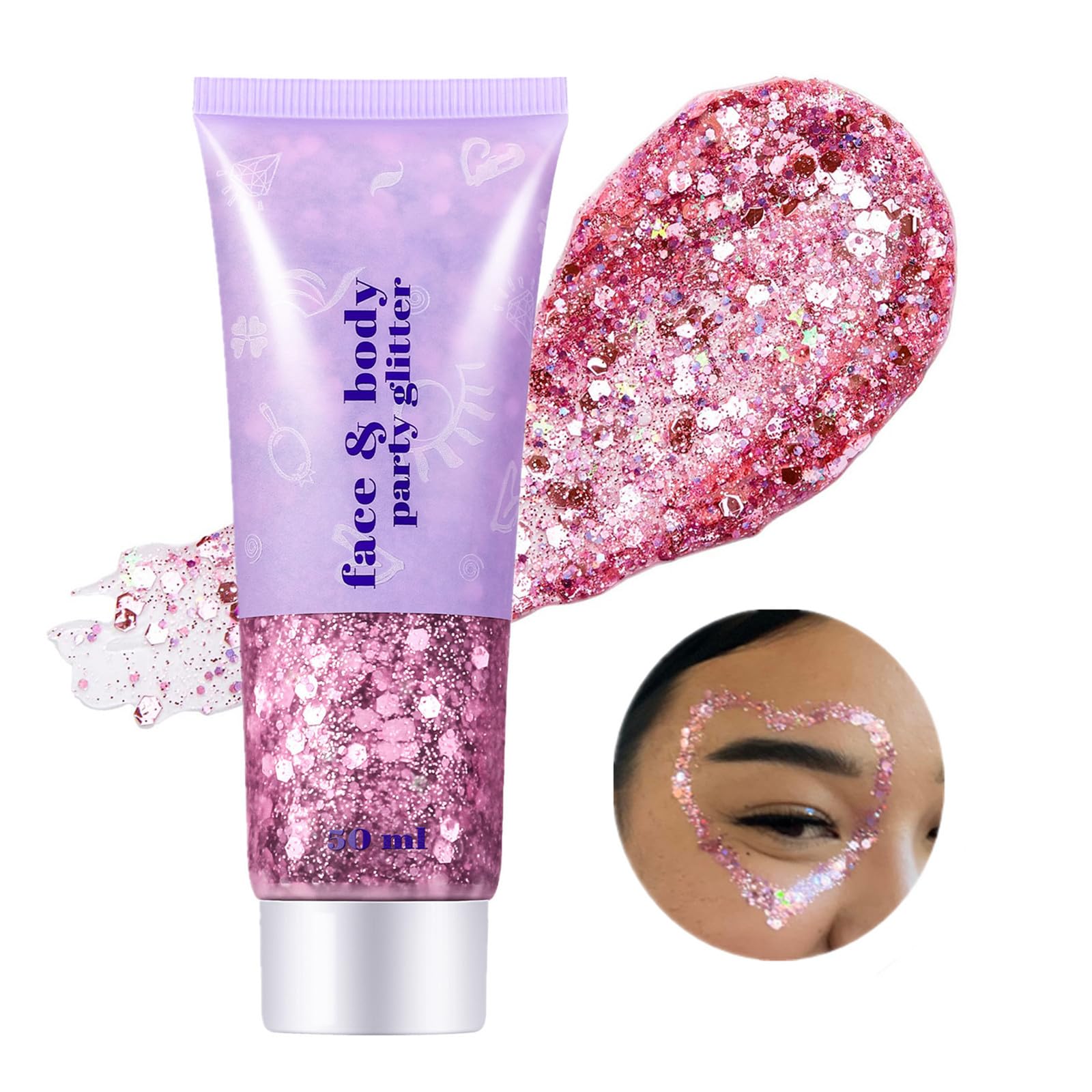 Go Ho Pink Face Body Glitter,Singer Concerts Pink Face Paint Glitter Makeup,Holographic Chunky Sequins Glitters for Eye Lip Hair Nails,Festival Glitter Rave Accessories,03 Pink Glitter 52g