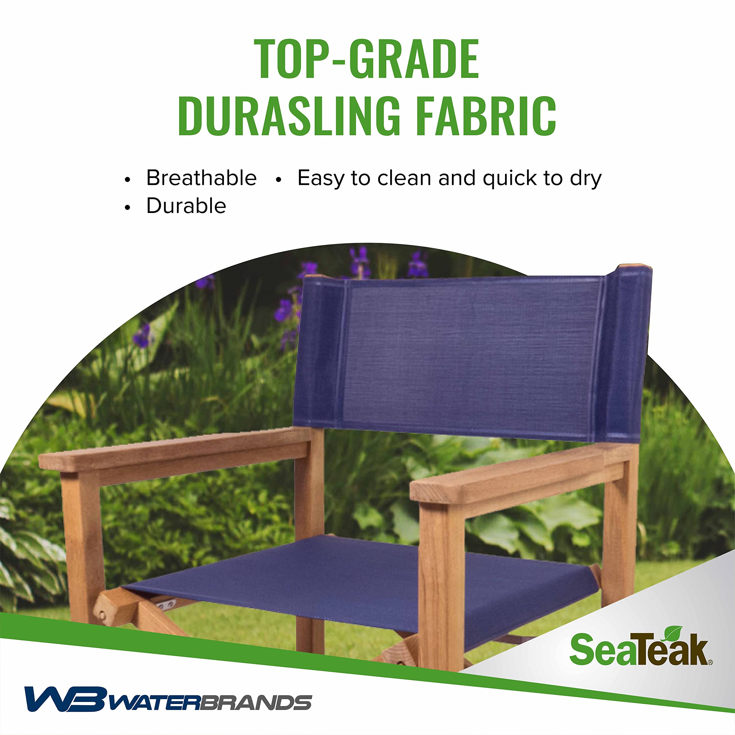 SeaTeak Director's Chair | with DURASLING Fabric Seat Cover | Foldable Directorâs Chair | Blue | 34.5" L x 23.75" W x 20.5" H