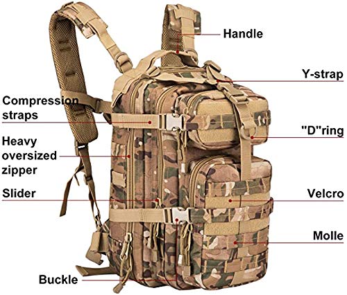 FieldTEQ 72HR Backpack - Small Military Style Tactical and Survival Rucksack - for Camping, Hunting, Hiking, Bug Out Bag - 9 x 11 x 17 in - 30 Liters Black