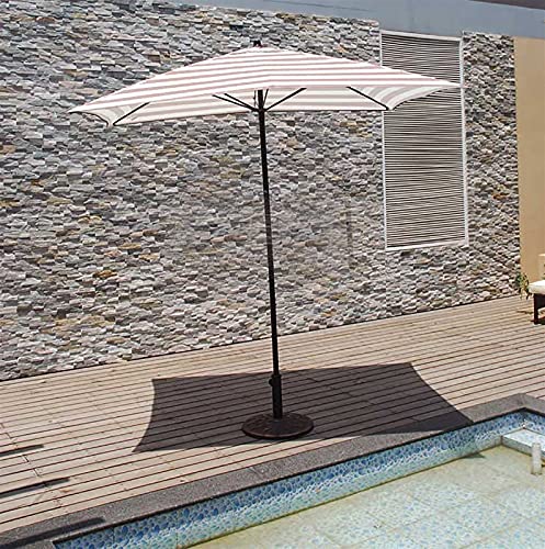 Patio Umbrella Portable White and Light Brown Striped Pool Patio Umbrella, Rectangle Outside/Beach/Market Table Umbrella, Garden Umbrella Parasol