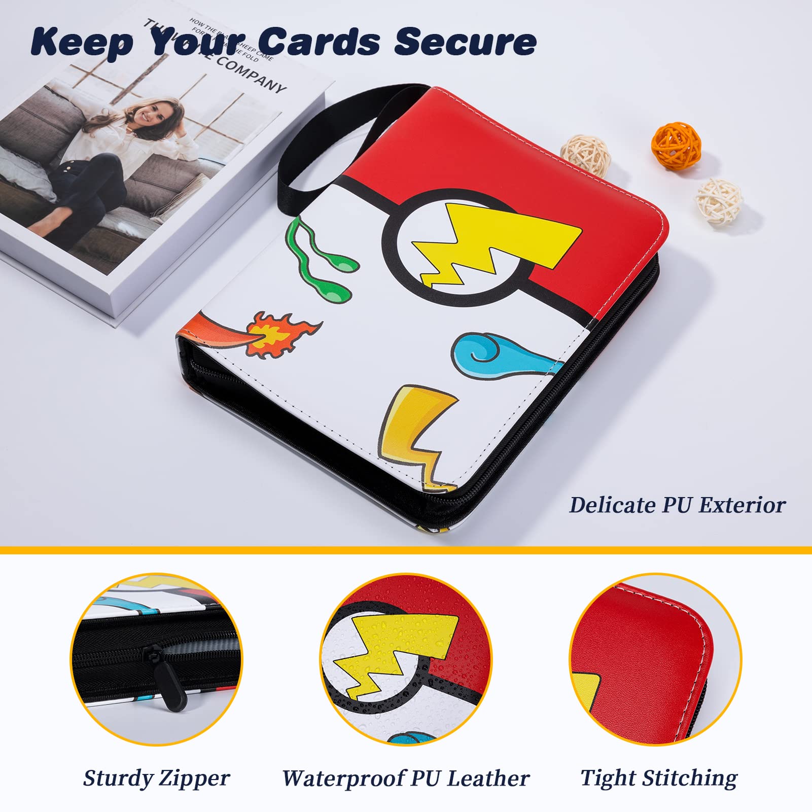 HONYAT Card Binder 4-Pocket, 400 Pockets Trading Card Holder with 50 Sleeves Red
