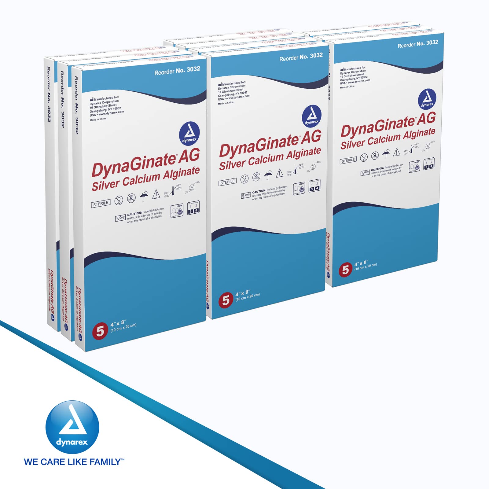 Dynarex 3032 DynaGinate AG Silver Calcium Alginate, 4" x 8" (Pack of 60)