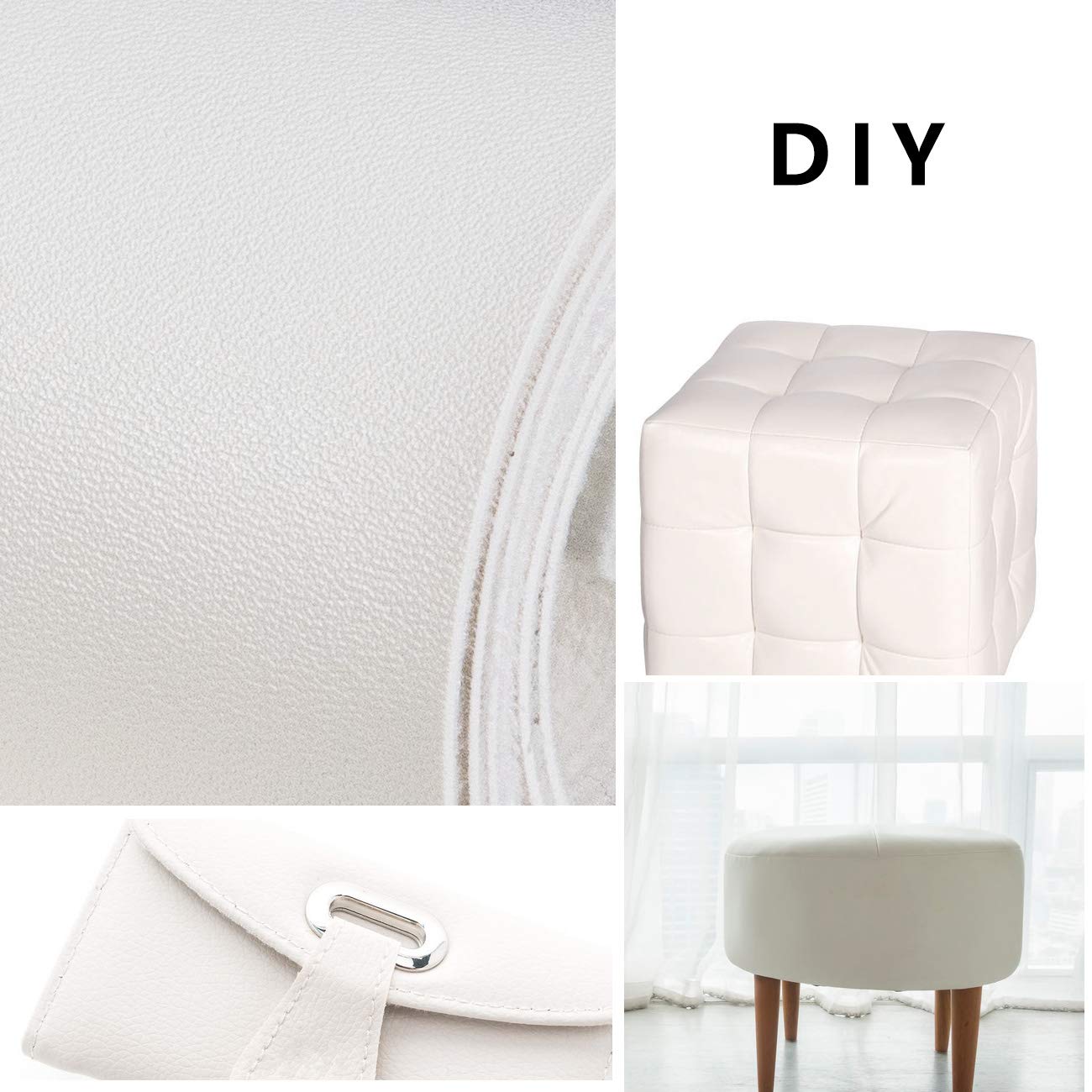 PU Fabric Leather by The Yard, Faux Synthetic Leather Material Sheets for Upholstery Crafts, DIY Sewings, Sofa, Handbag, Hair Bows Decorations (White, 1 Yard (54" x 36"))