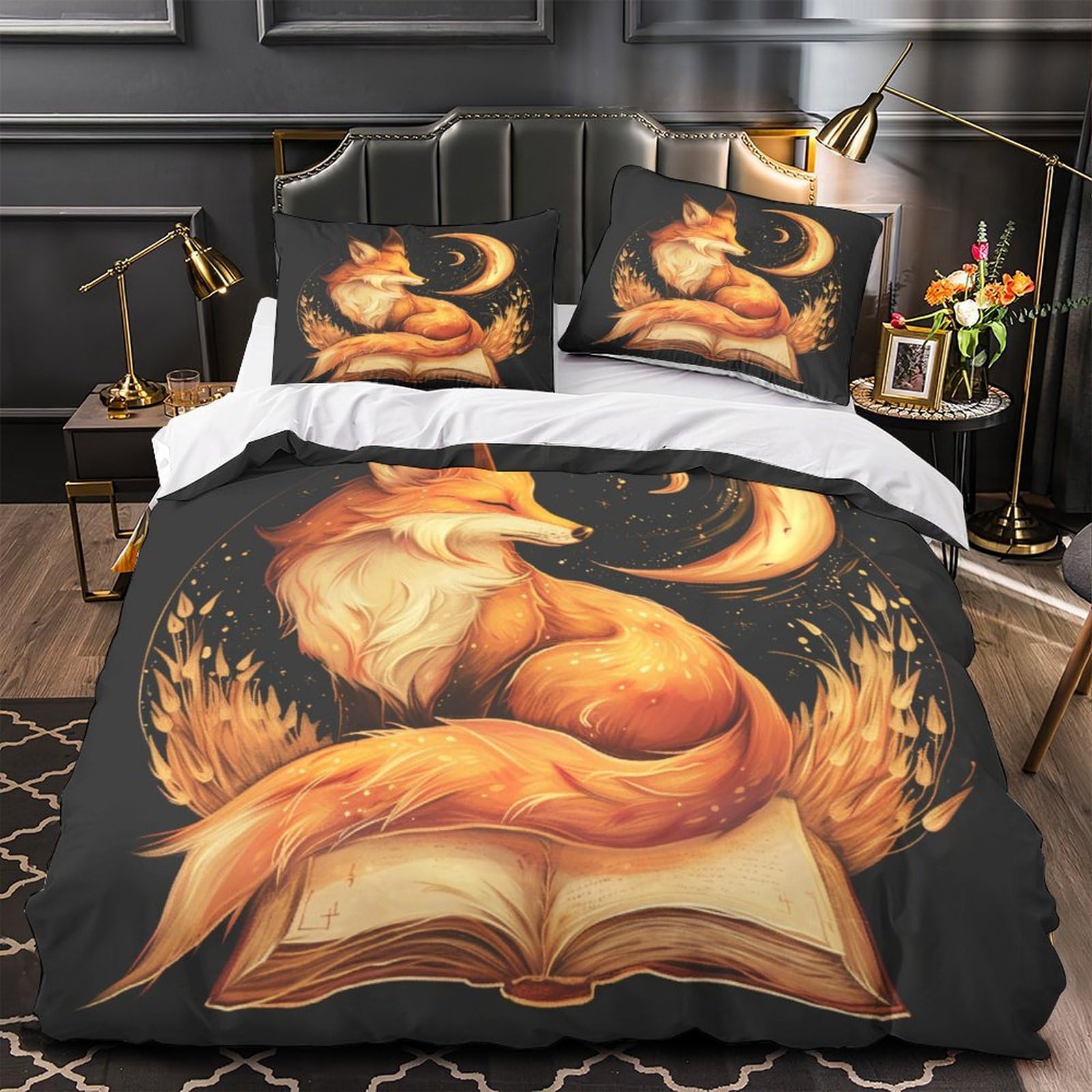 HEYLInGO Fox Comforter Covers for Boys Girls Quilt Cover Duvet Cover 3D Printed Cartoon Animals with Zipper Closure Soft Microfiber Bedding Set with Pillow Cases 3 Pieces Twin(173x218cm)
