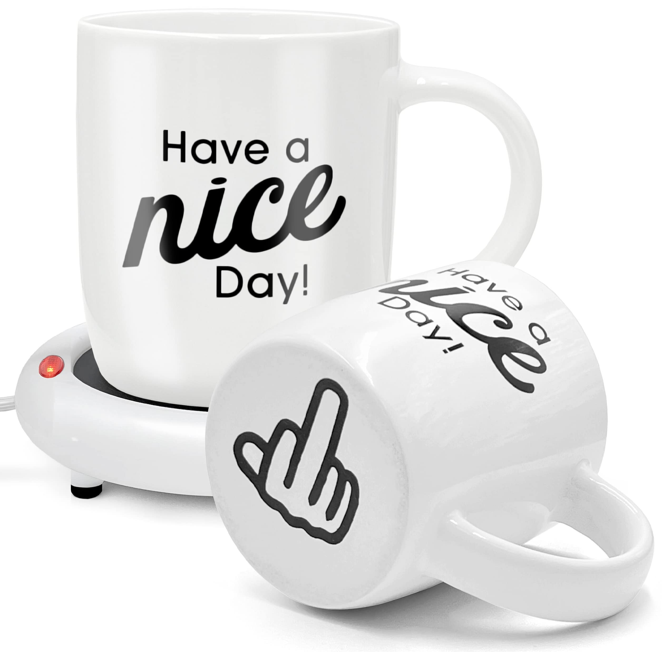 GALVANOX Funny Coffee Mug with Warmer Have a Nice Day Sarcastic Coffee Mug with Electric Heated Base - Novelty Christmas Gift Idea for Coworker/Coffee Lover, Men/Women (Gift Boxed)