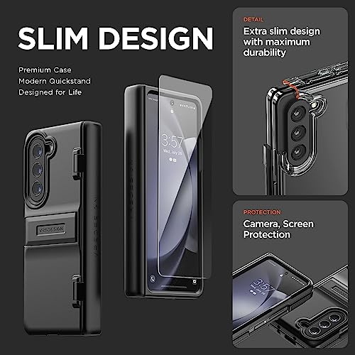 VRS DESIGN Phone Case for Galaxy Z Fold 5 5G Phone Case (2023) [Quick Stand Modern], Modern Neat Style Hinge Protection Case with Multi Angle Kickstand & Tempered Glass Screen Protector