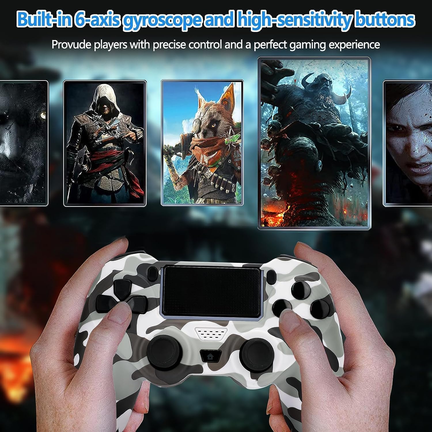 Dliaonew Wireless Controller for PS4, 2 Pack Remote Control Compatible with Playstation 4/Slim/Pro with Dual Vibration/Audio/Six-axis Motion Sensor/Game Joystick - Camo Blue + Camo Grey