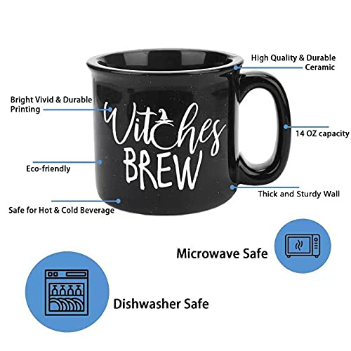 P.G Collin Halloween Witches Brew Coffee Mug for Women Men Kids – Black Ceramic Camping Mug with 14OZ Capacity
