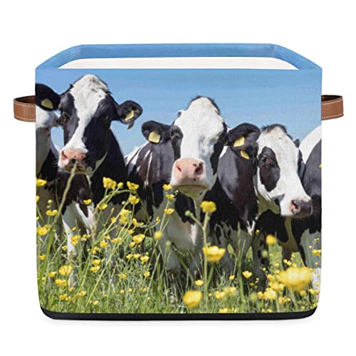 Funky Qiu Storage Cube Bins Farm Flower Cow Large Collapsible Storage Basket with Handle Decorative Storage Boxes for Toys Organizer Closet Shelf Nursery Kid Bedroom,13x13x13