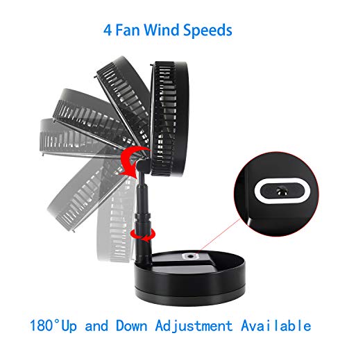 Upgraded Oscillating Fan Height Adjustable Folding and Portable Fan Rechargeable Battery Operated Fan with 4 Speeds Strong Wind for Home Office Travel, Camping, Battery Powered Fan 10800mAh(8.5-33.5h)
