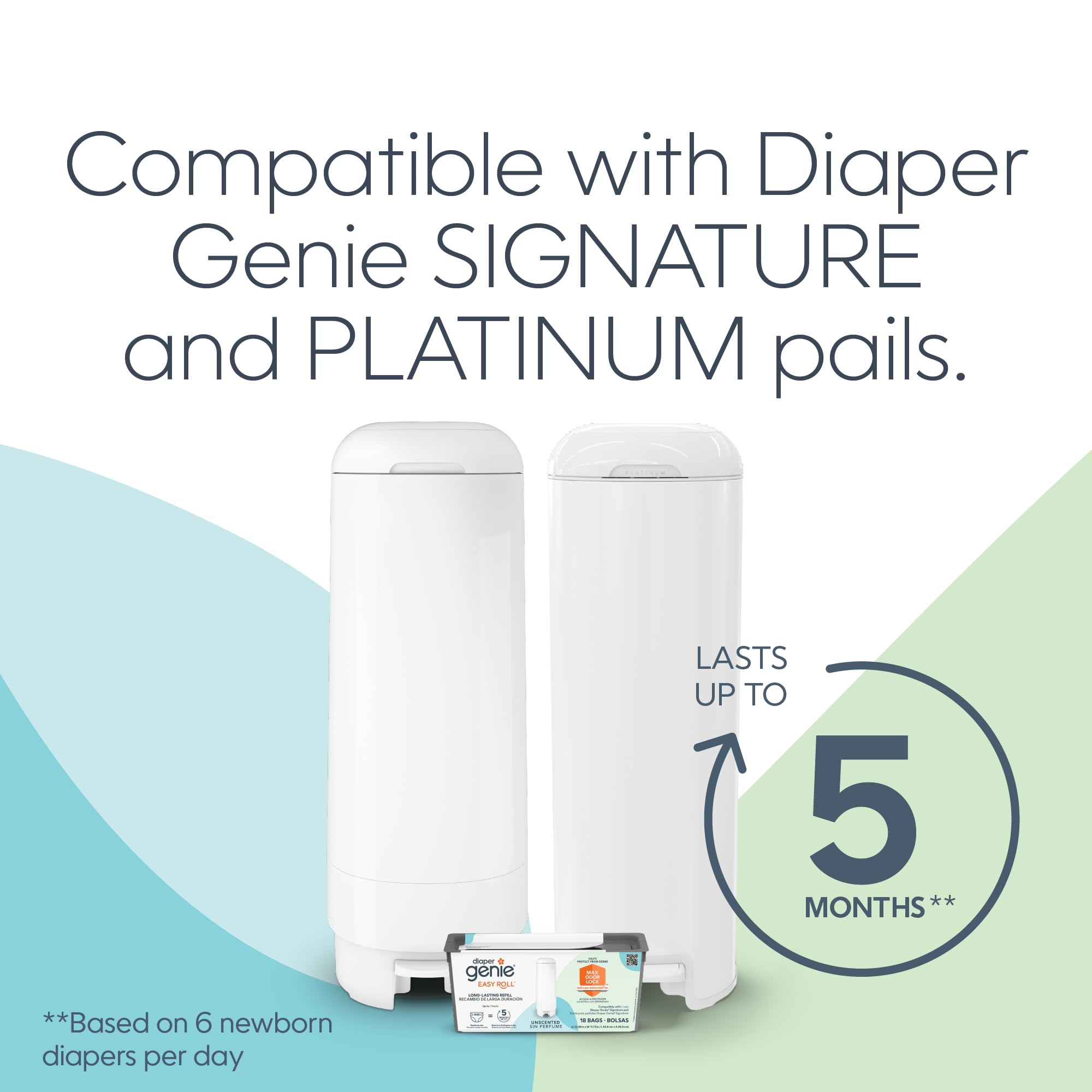 Diaper Genie Easy Roll Refill with 18 Bags | Lasts Up to 5 Months or Holds Up to 846 Newborn Diapers Per Refill
