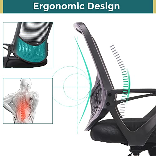 Office Chair Mesh Mid-Back Height Adjustable Swivel Chair Ergonomic Computer Desk Chair with Armrest for Home, Black