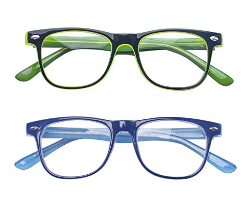 Outray 2 Pack Kids Computer Blue Light Blocking Glasses for Boys and Gilrs Age 3-12 Anti Eyestrain (Set Green+Blue, 46)