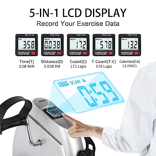 Mini Exercise Bike, AGM Under Desk Bike Pedal Exerciser Foot Cycle Arm & Leg Peddler Exerciser Machine with LCD Screen Displays (Sliver)