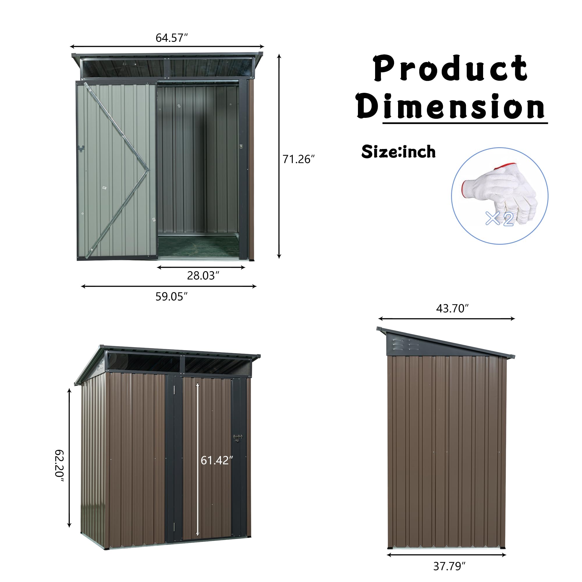 Outdoor Metal Storage Shed with Sliding Doors Padlock Aluminum Frames Easy Assembly Tool Storage Shed for Backyard Garden Pa