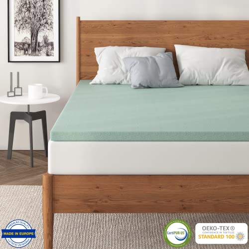 NapQueen 4 Inch Ventilated Green Tea Memory Foam Mattress Topper, Chic Green, CertiPUR-US Certified, Full