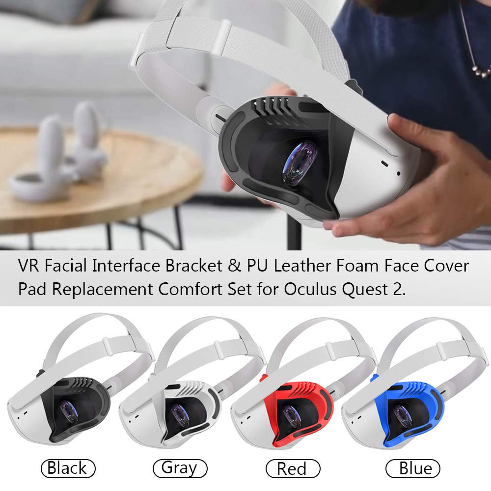 Elygo VR Vent Facial Interface Bracket & PU Leather Face Pad Cover & Anti-Leakage Nose Pad for Oculus Quest 2, Sweatproof Cusion Foam Replacement Comfort Set(Black)