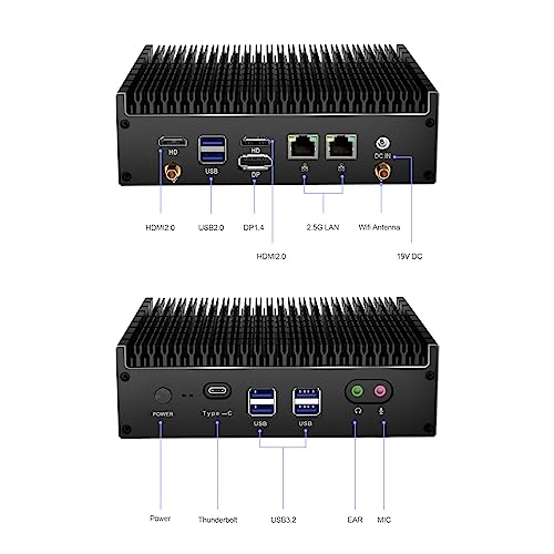 Mini PC Fanless,Intel 12th Core i7-1255U,10cores 12Threads, Slient Mini Desktop Computer 16G DDR4 1TB NVME SSD WiFi 6 BT 5.0, Dual 2.5G Ethernet,Build in Thunderbolt 4 and 4x4K Output