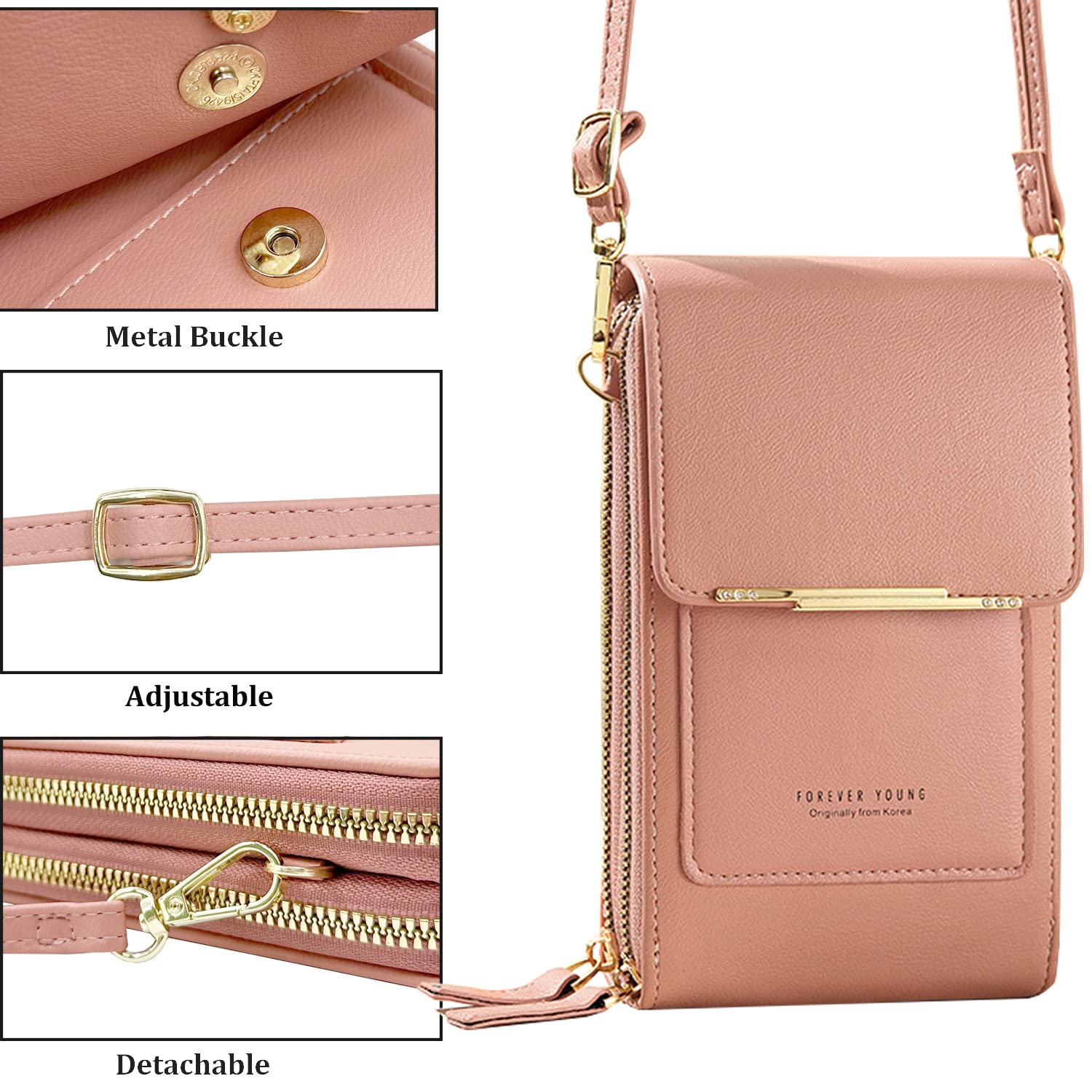 HOPSOOKEN Womens RIFD Small Crossbody Cell phone Purse Wallet Roomy Shoulder Bags (sblack)