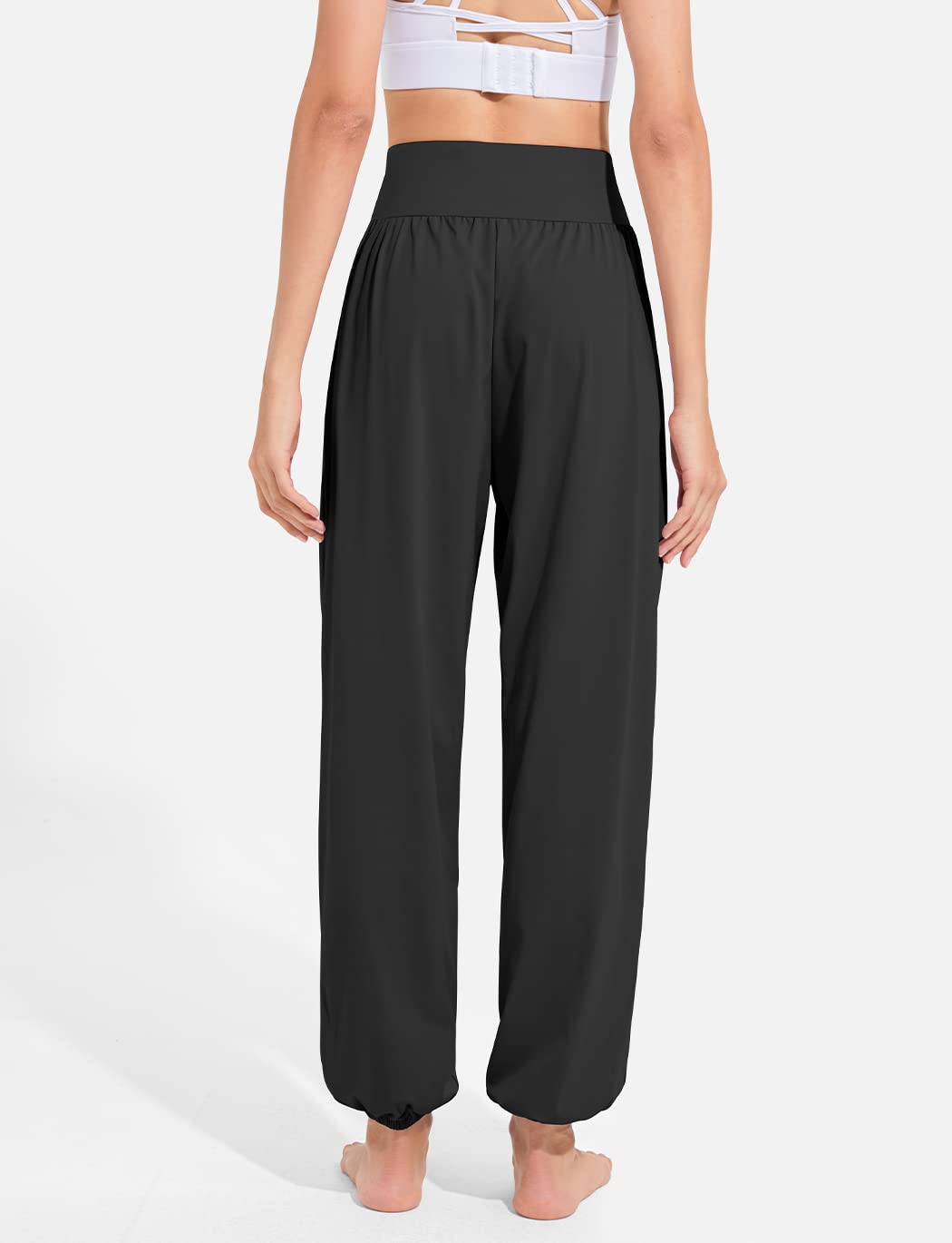 Haellun Women's Drawstring Yoga Joggers Harem Pants Loose Workout Sweatpants Lounge Pants with Pockets(Black,M)