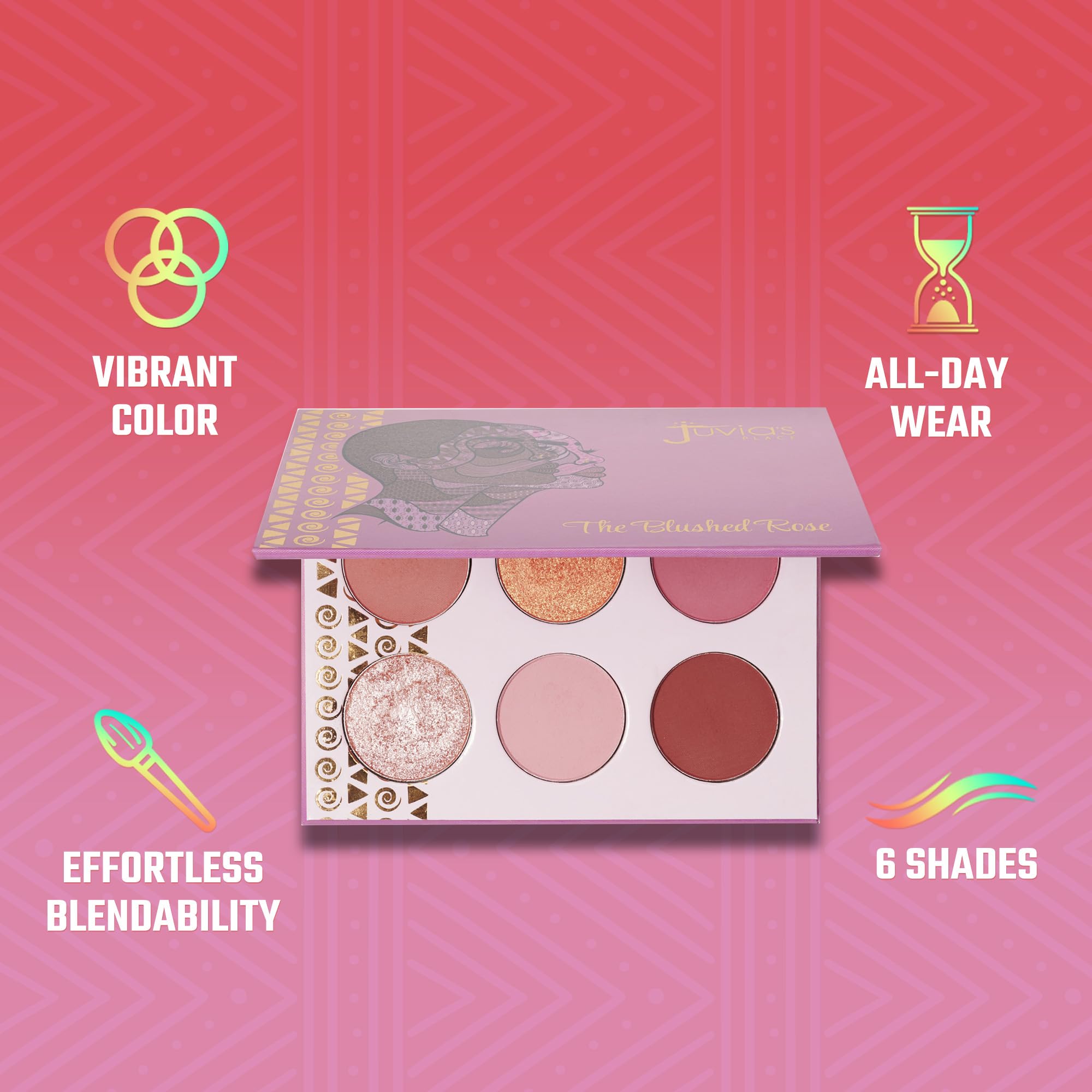 Juvia's Place Palette Blushed Rose - Rosy, Pinks, Rose-Gold, Shades of 6, Professional Eye Makeup, Pigmented Makeup Palette