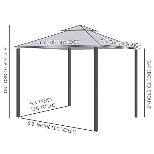 Outsunny 10' x 10' Patio Gazebo Outdoor Canopy Shelter with 2-Tier Roof and Netting, Steel Frame for Garden, Lawn, Backyard and Deck, Grey