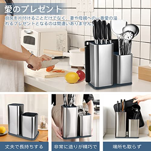 Stainless Steel Universal Knife Holder Block, Yimerlen Knife Holder Storage with Cutting Board Stand, Multifunction Knife Organizer for Kitchen Counter (with Cleaning Brush)