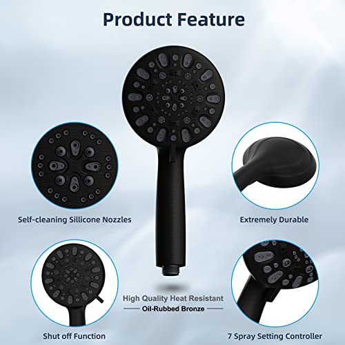 Hibbent 10 Inch High Pressure Rainfall Shower Head/Handheld Showerhead Combo with 12 Inch Adjustable Curved Shower Extension Arm,7-Spray,71-inch Hose Adhesive Showerhead Holder,Oil-Rubbed Bronze