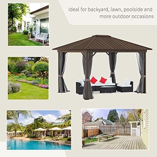 Outsunny 10' x 12' Hardtop Gazebo Canopy with Galvanized Steel Roof, Aluminum Frame, Permanent Pavilion with Top Hook, Netting and Curtains for Patio, Garden, Backyard, Deck, Lawn, Gray