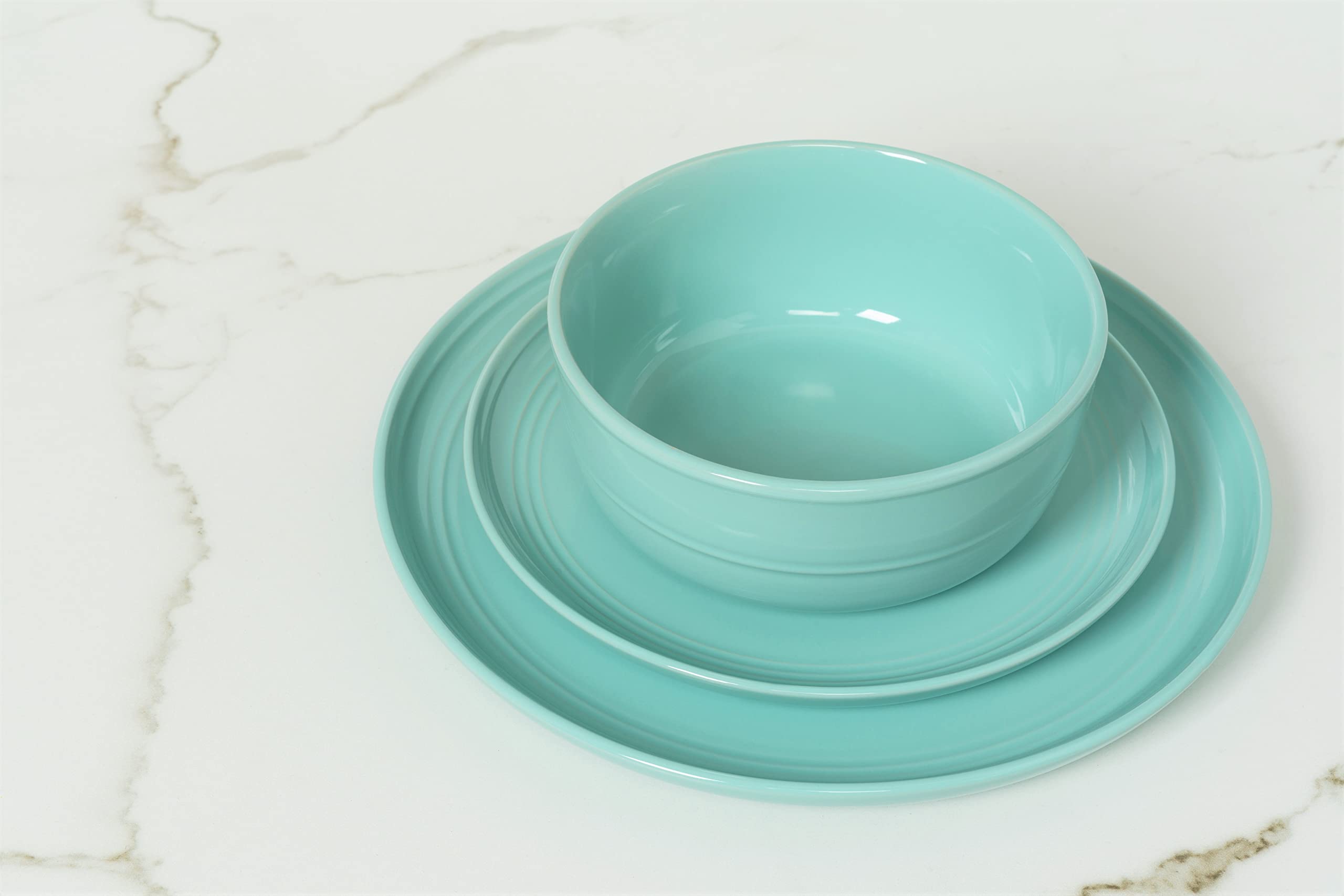 Double Line 10.5" Dinner Plate, Set of 6, Seafoam