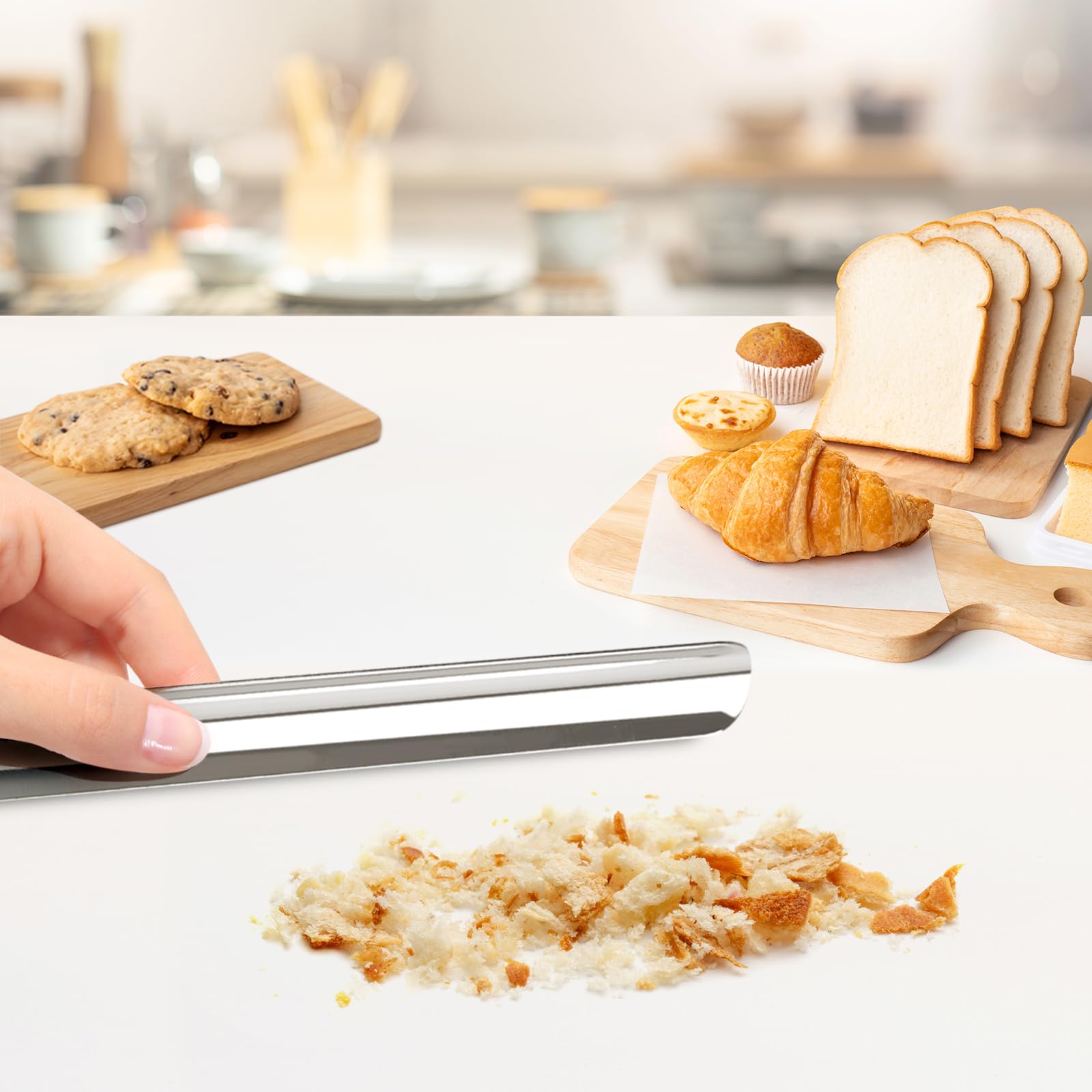 Tophoniex 6PCS Restaurant Crumb Sweepers Table Crumb Sweepers Stainless Steel Table Crumb Scraper for Restaurants Homes, Crumber tool for Servers, Waiters, Waitresses(Silver)