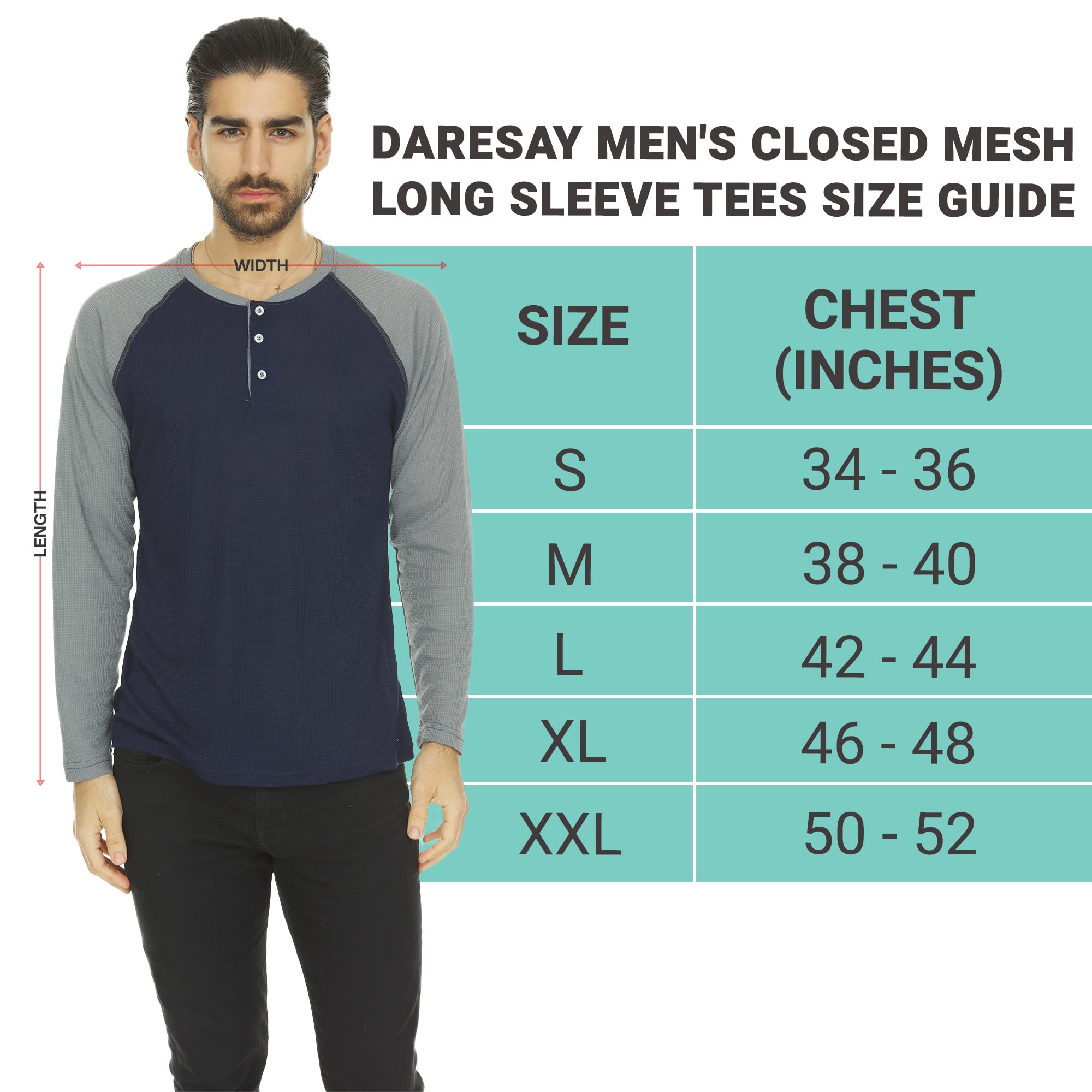 DARESAY 3 Pack: Thermal Long Sleeve Tee Shirt for Men- Henley & Crew Long Sleeve Shirts for Men β Mens long sleeve T Shirts