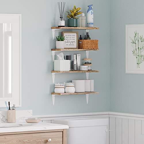 Wallniture Arras Floating Shelves for Wall Storage, 17"x6" Living Room Wall Decor, Bookshelf for Bedroom, Kitchen Organization and Storage Shelves, Burnt Finish White Brackets Set of 4