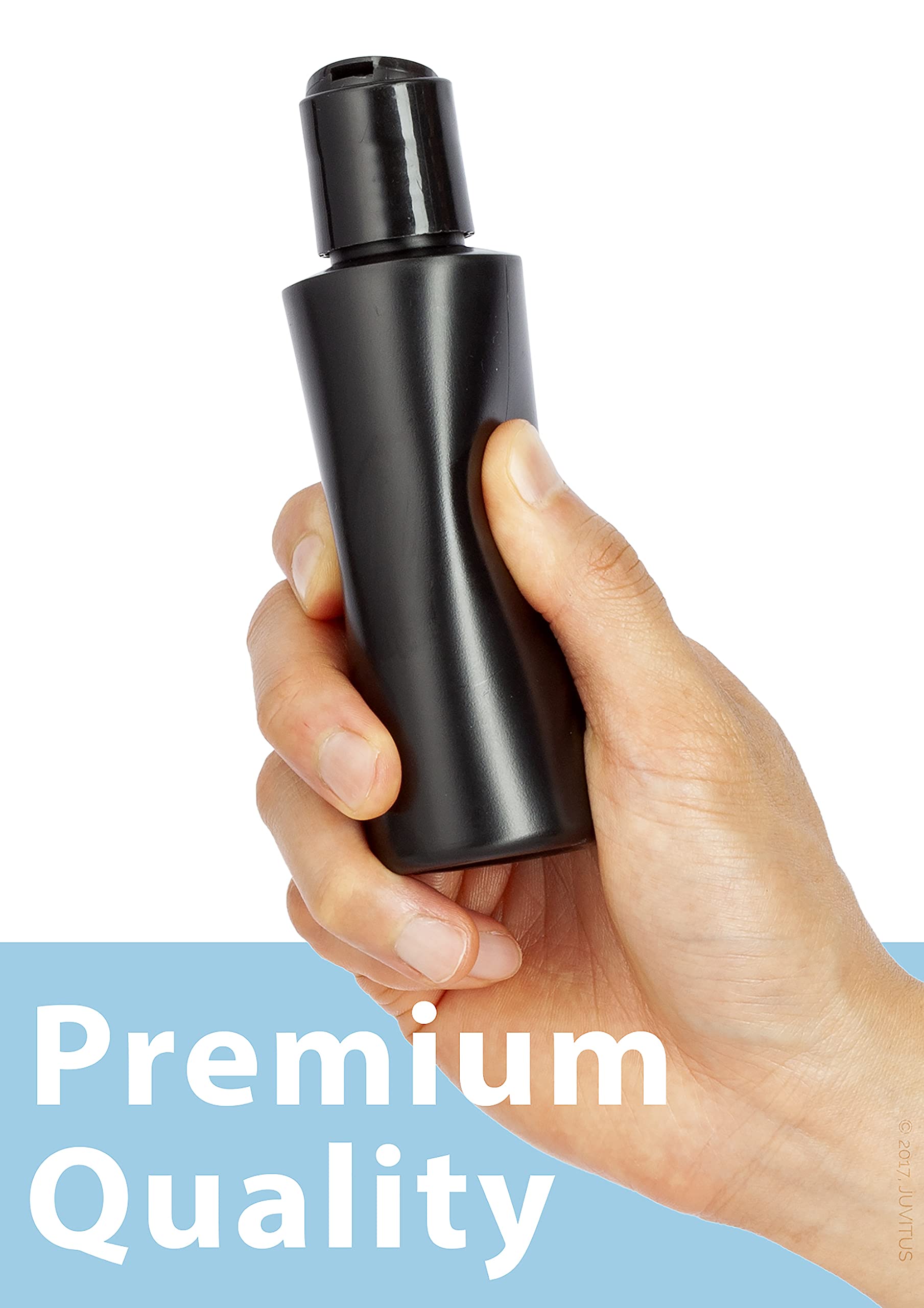 JUVITUS 8 oz Black Squeeze Cylinder Plastic (BPA Free) Bottle with Black Disc Cap (12 Pack)
