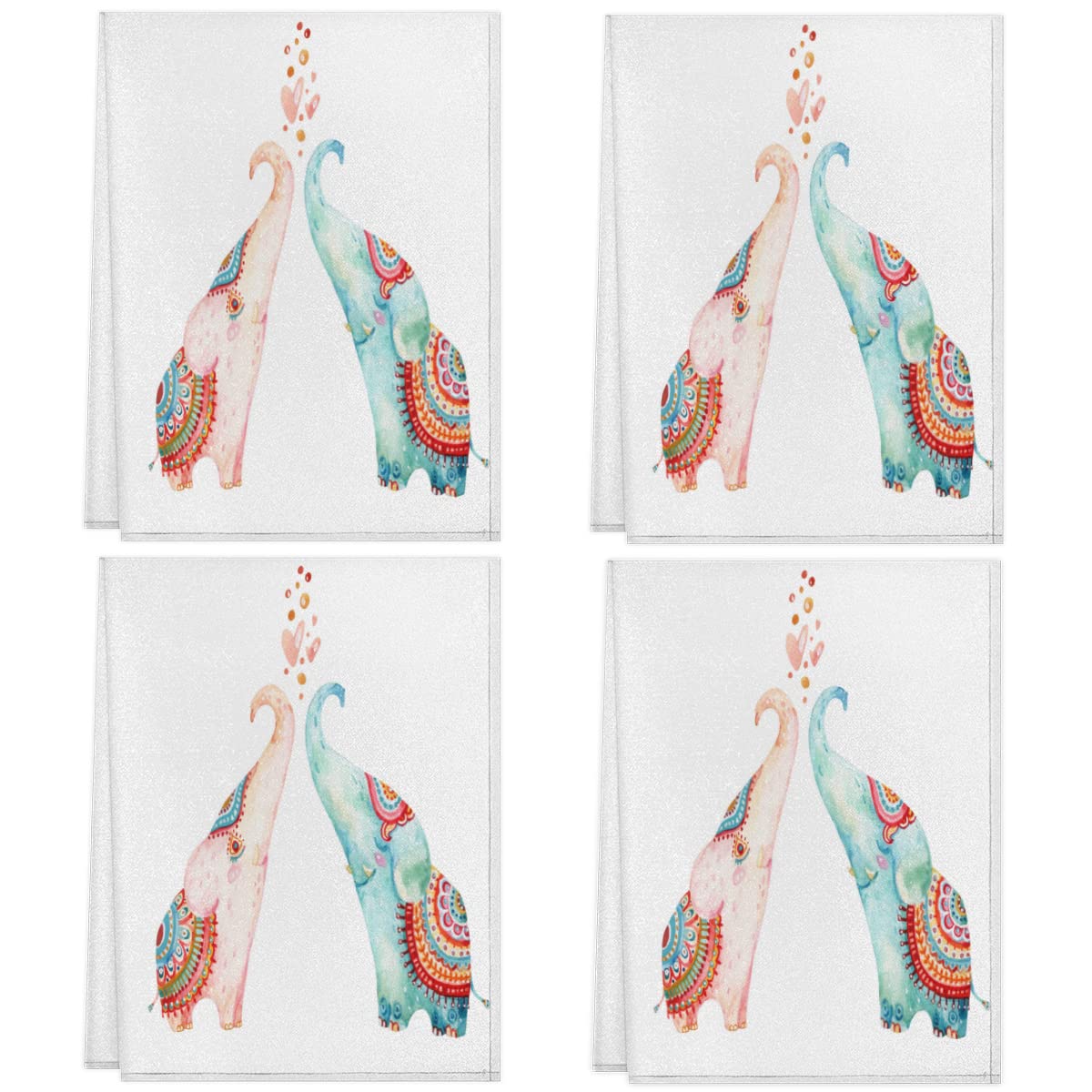 Funny Animal Elephant Kitchen Towels and Dishcloths Set of 4-17.7" x 28.3" Absorbent Dish Towels with Hanging Loop Hand Towel for Farmhouse Bar Towels & Tea Towels