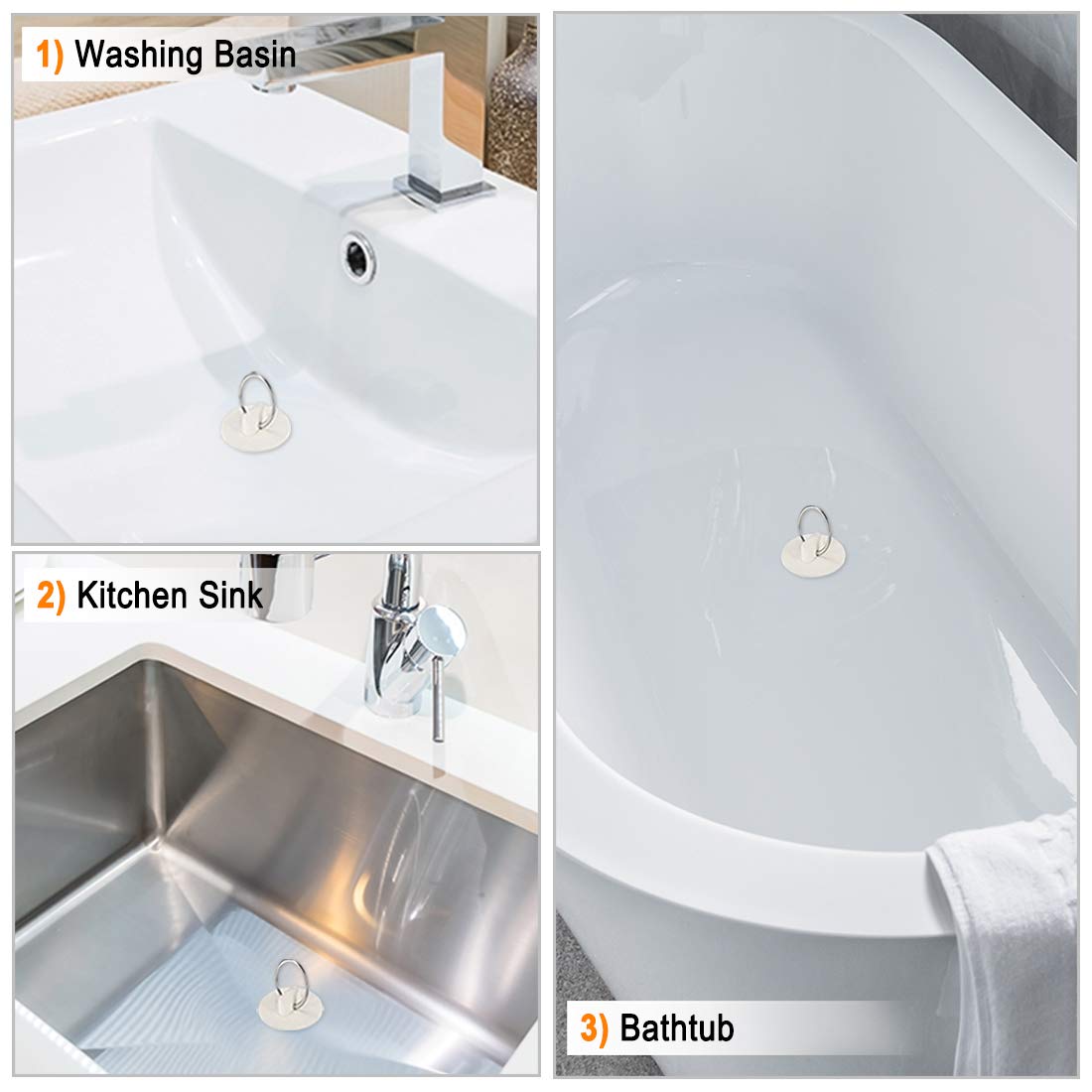 uxcell Drain Stopper, 3 Sizes Rubber Sink Stopper Plug 23mm/26.5mm/29mm with Hanging Ring for Bathtub Kitchen and Bathroom 1Set (3 Pieces)