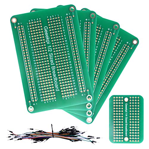 GeeekPi Gold-Plated Prototype PCB Solderable Breadboard for DIY Arduino Soldering Projects, Electronics Projects & Raspberry Pi, with M-M Dupont Jumper Wire Cable (4PCS+1 Mini Board, Green)
