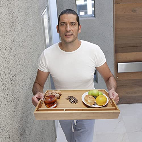 Natural Bamboo Bed Tray Table,Large Breakfast Tray with Handles Folding Legs with Media Slot and with Phone Holder,Foldable Platter Tray,Laptop Desk,Flat TV Tray Kitchen Serving Tray (Yellow)