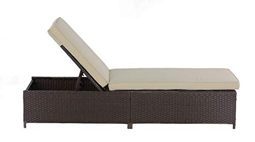 Serta Brown Resin Wicker Outdoor Patio Furniture Collection, Storage Chaise Lounge, Beige