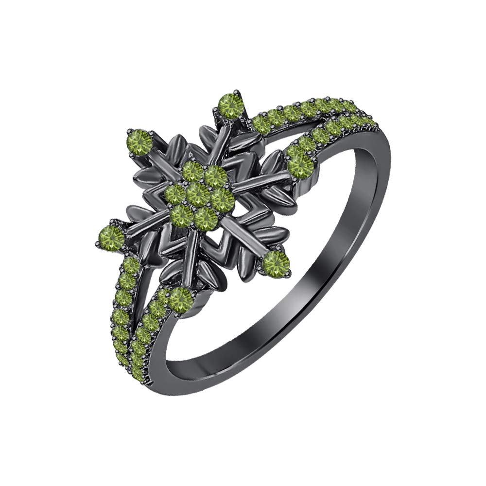 Gold & Diamonds Jewellery 14K Black Gold Over .925 Sterling Silver Round White CZ Diamond Split Shank Flower Design Snowflake Ring For Women's.