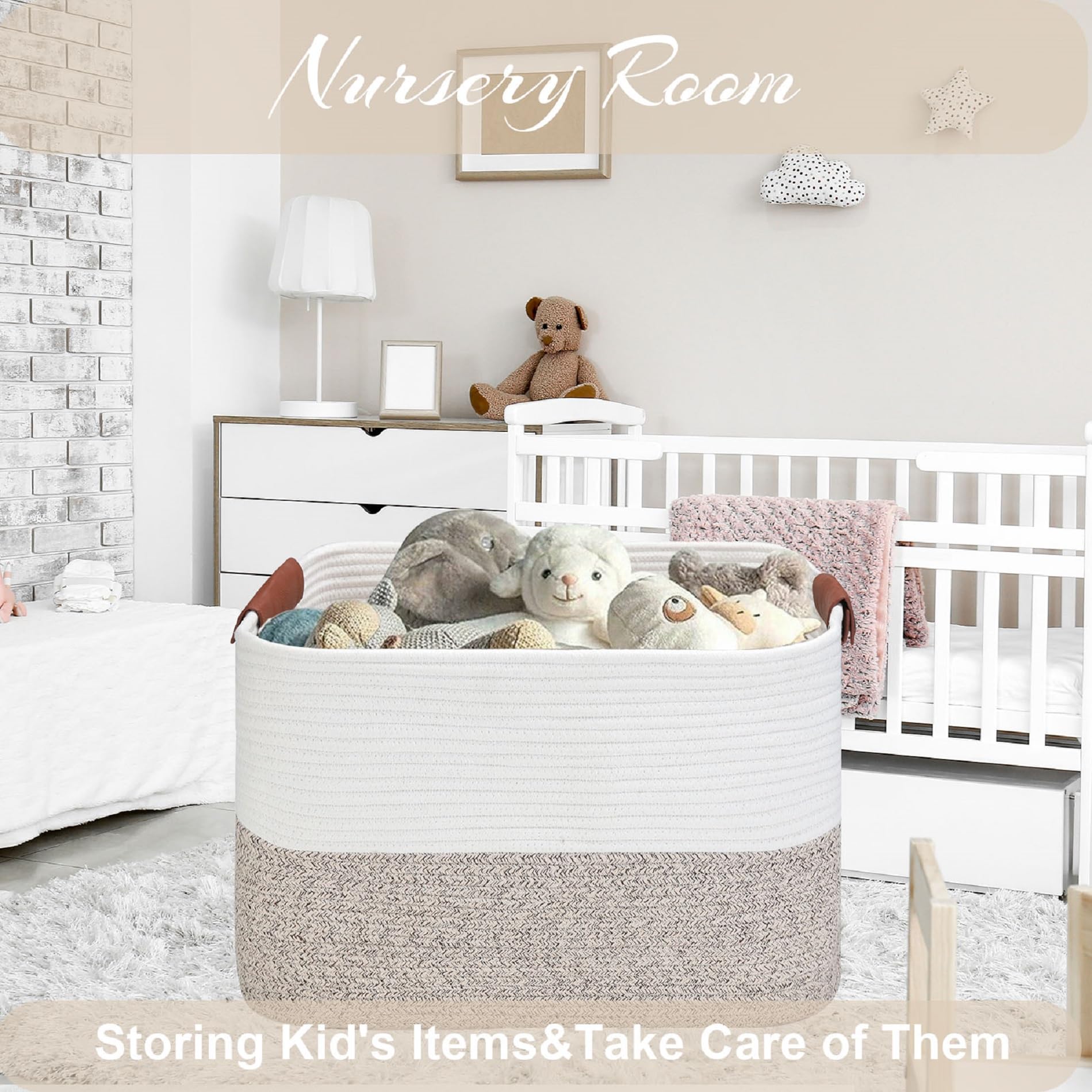 Large Storage Basket with Handles,20 "L x 14" W x 12 "H, Laundry Hamper Basket, Blanket Basket,Toy Storage Basket,Extra large cotton rope basket(Large Brown)