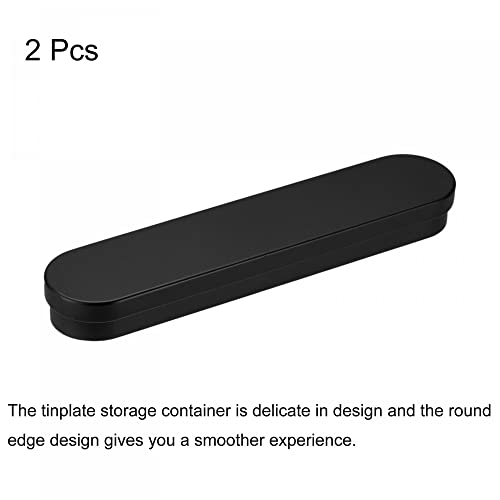 uxcell Metal Tin Box, 2pcs 6.89" x 1.5" x 0.79" Empty Tinplate Containers with Hinged Lids, Black, for Home Organizer, Candles, Gifts, Car Keys, Crafts Storage