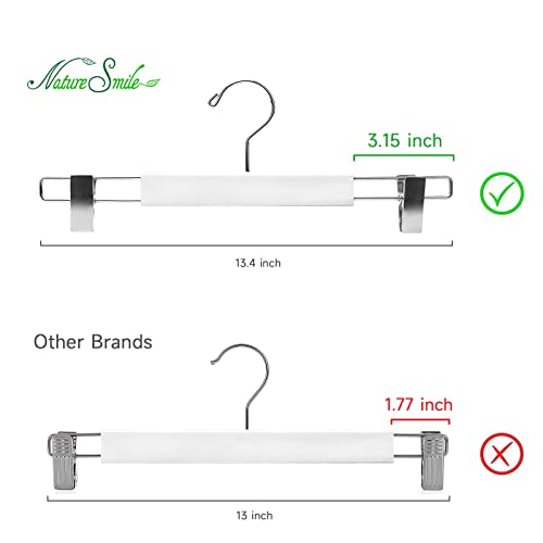 Nature Smile Solid Wooden Skirt Pants Hangers 20 Pack,Premium Wood Bottom Shorts Hangers for Slacks Trousers with Larger Adjustable Anti-Rust Clips (White)