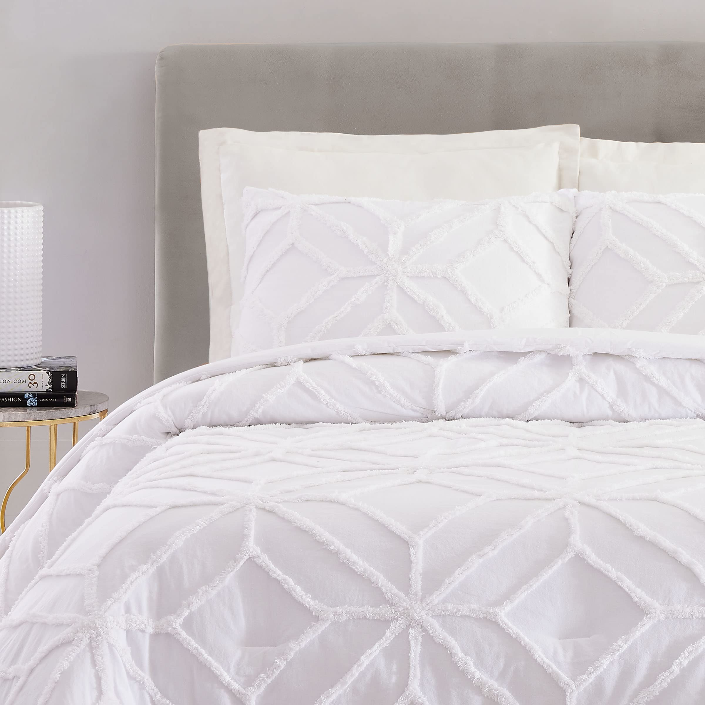 Trina Turk 100% Cotton Tufted Chenille 3-Piece Duvet Set - Full/Queen, White