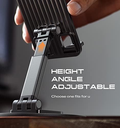 LISEN Rotatable Cell Phone Stand Height Adjustable iPhone Holder for Desk Portable Cellphone Stand Compatible with All Mobile Phone iPhone 15 14 Pro Max Desk Accessories (20X Stable Space Black)