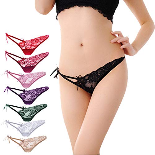 Toxz Womens Sexy Lace Thongs G-String,Sheer Perspective Satin Enticing Floral Embroidered,Lace V-String Briefs Panties Lingerie Underwear