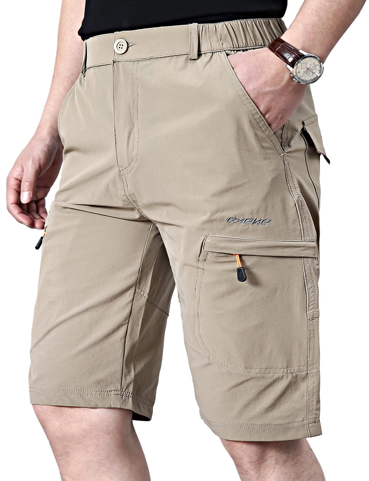 EXEKE Men's Lightweight Hiking Shorts Stretch Quick Dry Cargo Shorts with Multi Pocket 267-1XL/Khaki 32-33