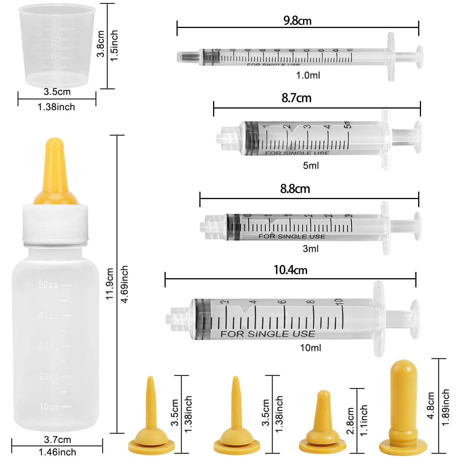 Sobirdos Pet Nursing Bottle,Puppy Bottles for Nursing,Miracle Nipple,Kitten Nursing Bottle,Mini Pet Feeding Bottle and Syringes with Nipples for Newborn Rabbits, for Feeding Small Animals(5pcs)