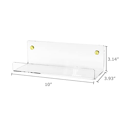 pbf PHOTO BOOTH FRAMES Acrylic Floating Bookshelf Clear Bathroom Wall Floating Shelves Invisible Wall Bookshelves Ledge Book Shelf with Gold and Silver Hardware (2)