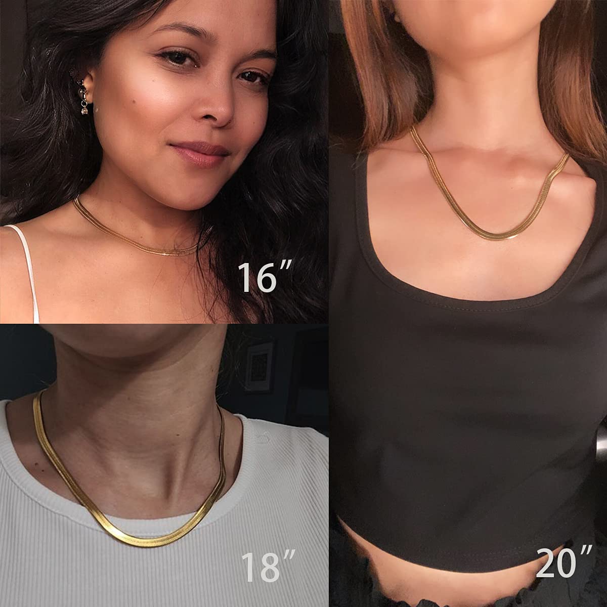 EMATU 18k Real Gold Plated Flat Snake Chain Herringbone Choker Necklace for Women (5MM 16")